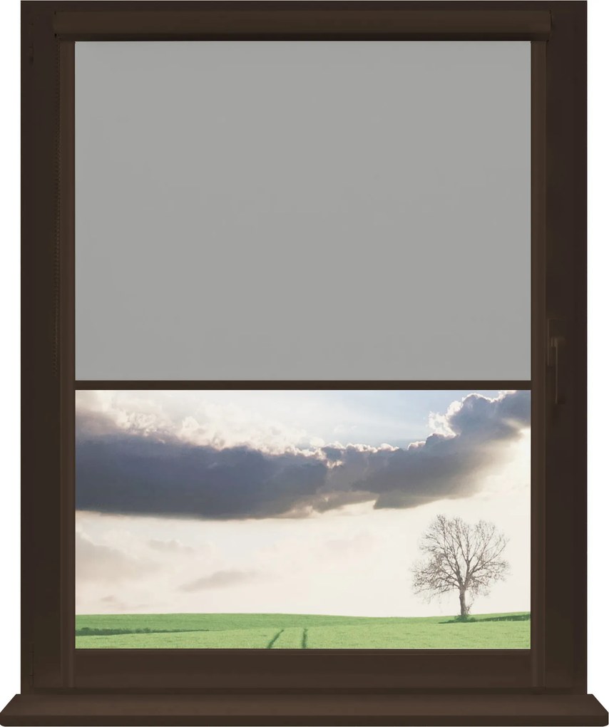 Dekodum Zatemňovací roleta v hnědé kazetě, barva látky Grey Šířka (cm): 130, Výška (cm): Standardní (do 150 cm), Strana mechanismu: Práva