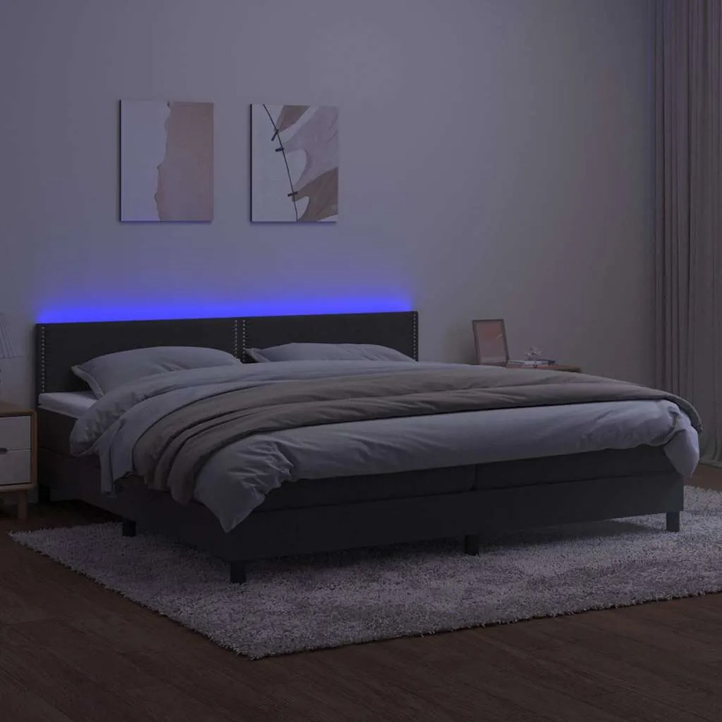 Box spring postel s matrací a LED tmavě šedá 200x200 cm samet 3134364