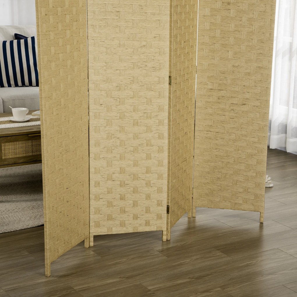 HOMCOM Dělicí stěna 4 panely 159,5x169,5 cm Skládací separator s dekorem z papírového provazu pro ložnici a obývací pokoj Hnědá