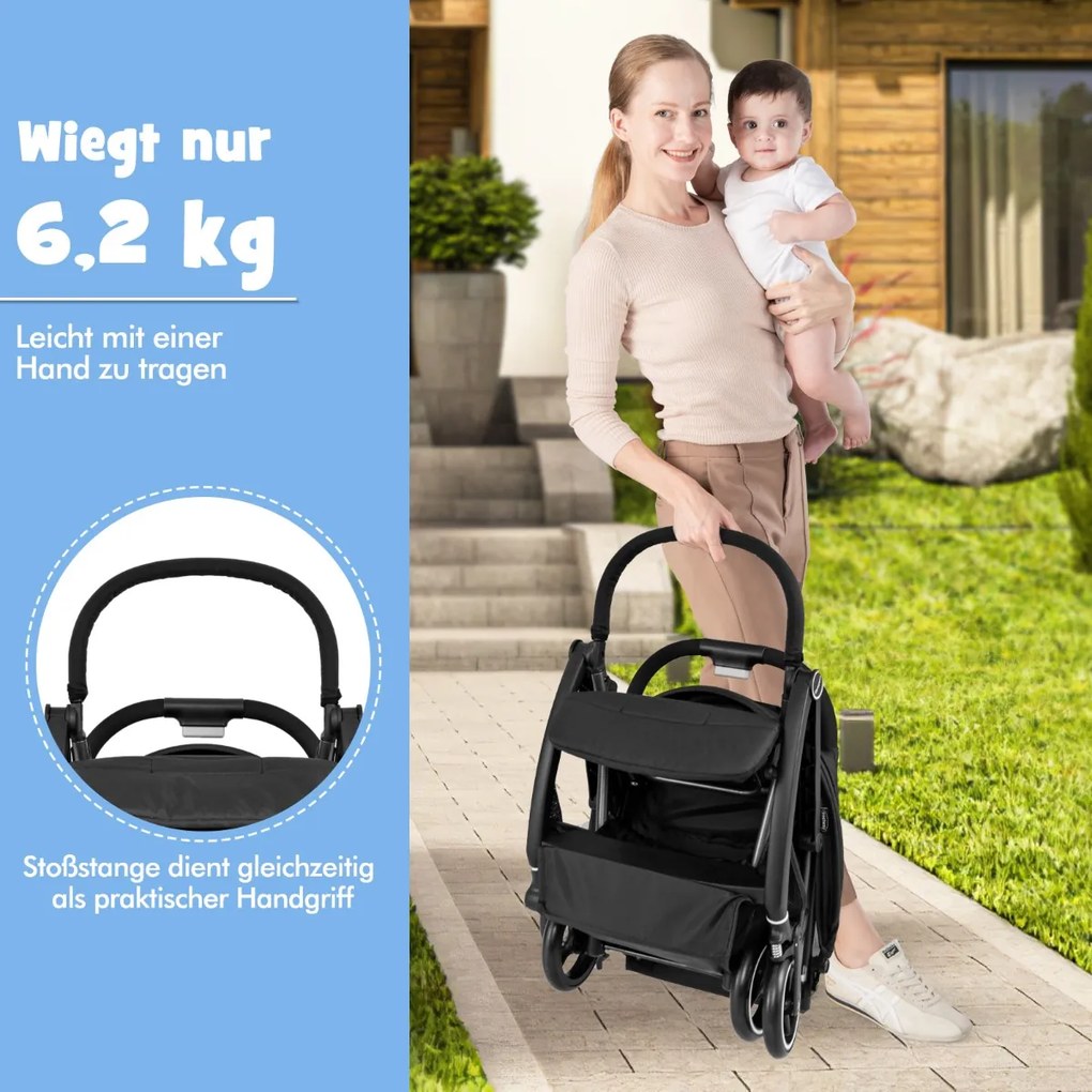Costway Jednoruční skládací kočárek s nastavitelným opěradlem a stříškou – černý