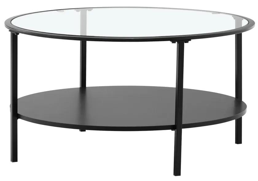 Konferenční stolek PARLAN průměr 80 cm, kov a MDF deska černá, sklo čiré