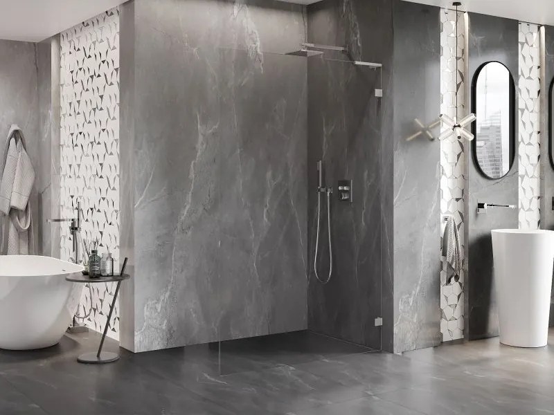 Mexen, Mexen Lunar L sprchová stěna pravá 100 x 200 cm, průhledná 8 mm, broušený nikl - 830L-100-000-97-00-P