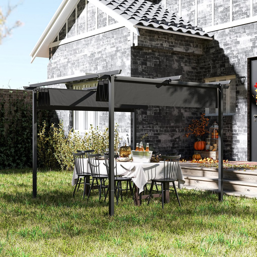 Outsunny zahradní pergola 3 x 3 m s nastavitelnou střechou, kovový rám, ochrana UPF30+, sluneční střecha na verandu, terasu, tmavě šedá