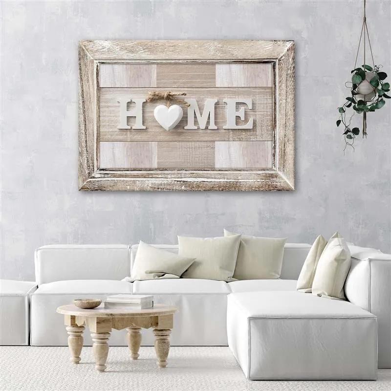 Gario Obraz na plátně Nápis Home ve světlém dřevě s rámem Rozměry: 60 x 40 cm