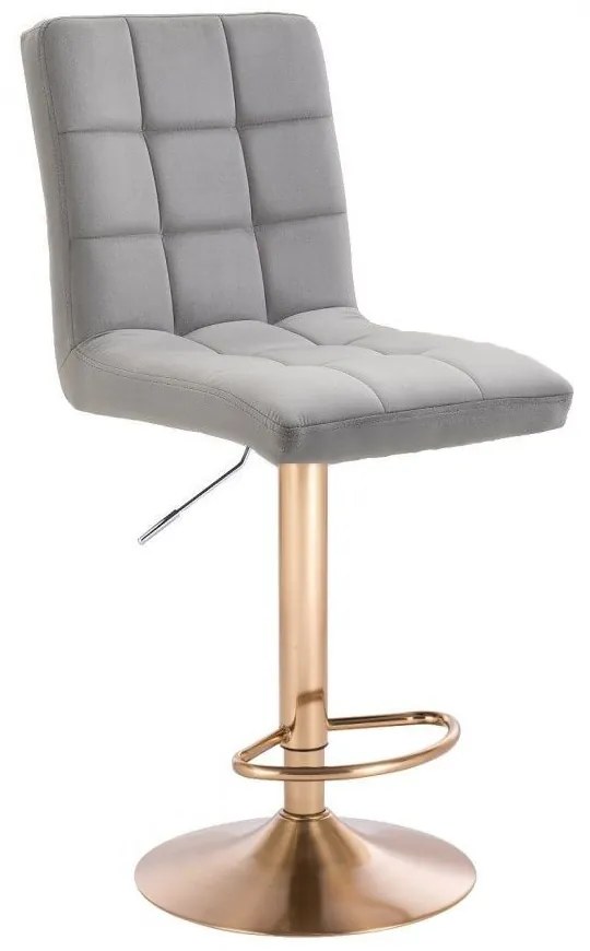 LuxuryForm DESIGN Barová židle TOLEDO VELUR na zlaté kulaté podstavě - světle šedá