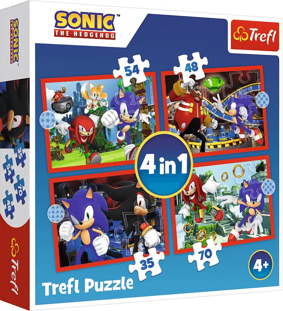 TREFL PUZZLE 4v1 Ježek Sonic Dobrodružná jízda 29x21cm 207 dílků skládačka tr34625