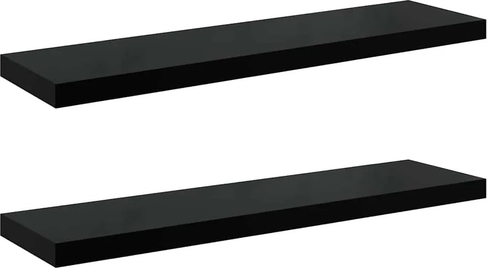 Plovoucí nástěnné police 2 ks lesklé černé 90x23,5x3,8 cm MDF 323776