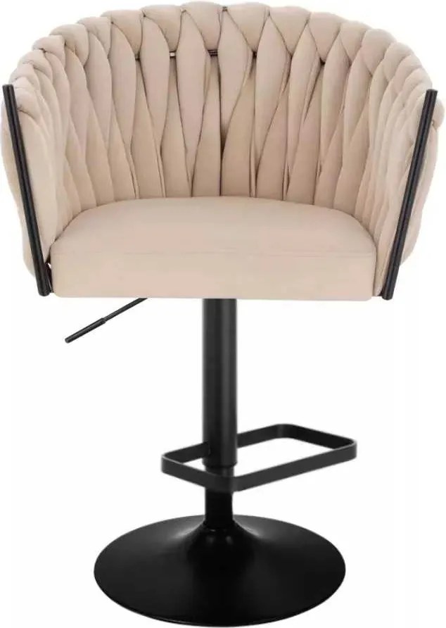 LuxuryForm DESIGN Barová židle NORDEN VELUR na černé kulaté podstavě - krémová