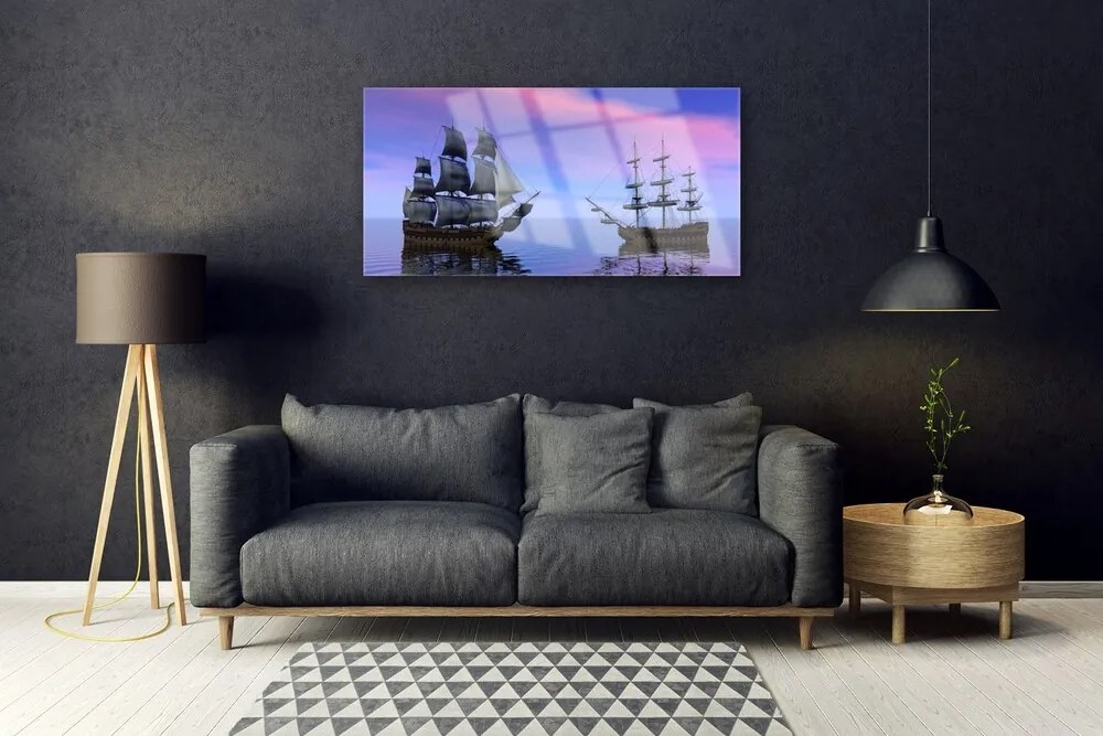 Obraz na skle Lodě Moře Krajina 125x50 cm