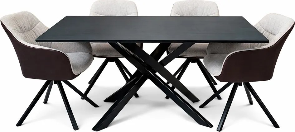 Vikio Jídelní set pro 4 osoby 180x90 cm černý, krémová látka VJS208-4K