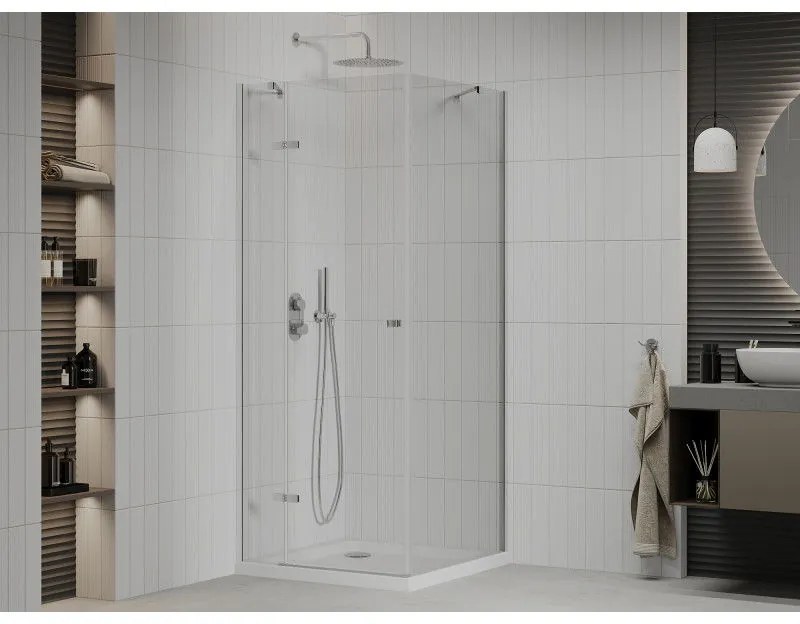 Mexen Roma sprchový kout 80 x 80 cm, 6mm sklo, chromový profil-čiré sklo + slim sprchová vanička 5cm, 854-080-080-01-00-4010