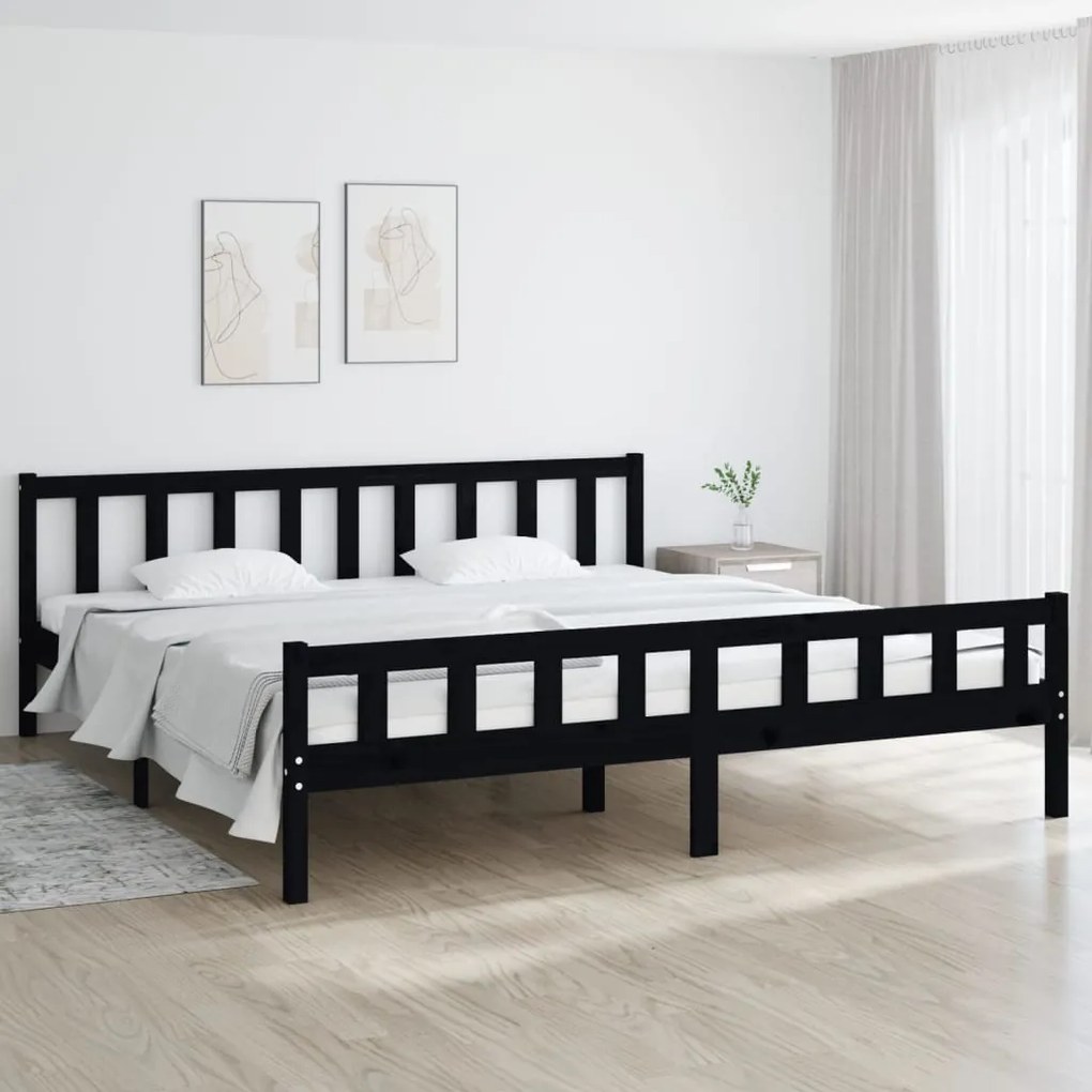 Rám postele černý masivní dřevo 160 x 200 cm - Default Title