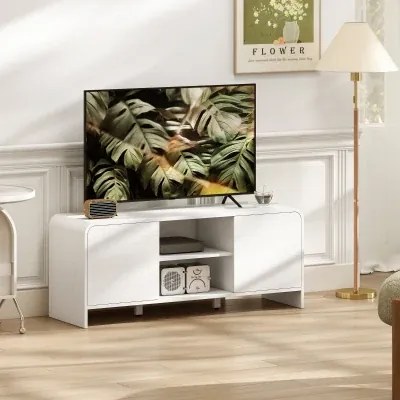 HOMCOM TV nábytek, televize do 140 cm, 2 dveře, 2 přihrádky, nastavitelná police, 110x35x45 cm, bílá