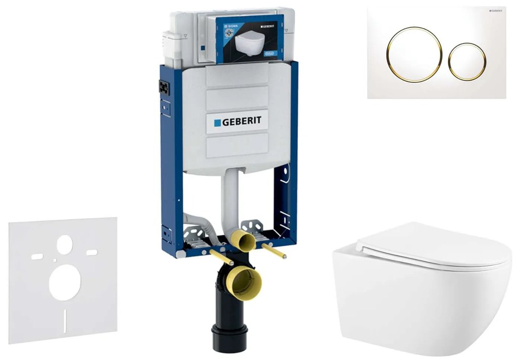 Geberit Kombifix - Set předstěnové instalace, klozetu Gaia a sedátka softclose, tlačítko Sigma20, bílá/pozlacená SANI15CA3125