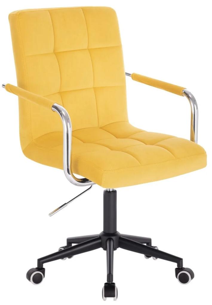 LuxuryForm Židle VERONA VELUR na černé podstavě s kolečky - žlutá