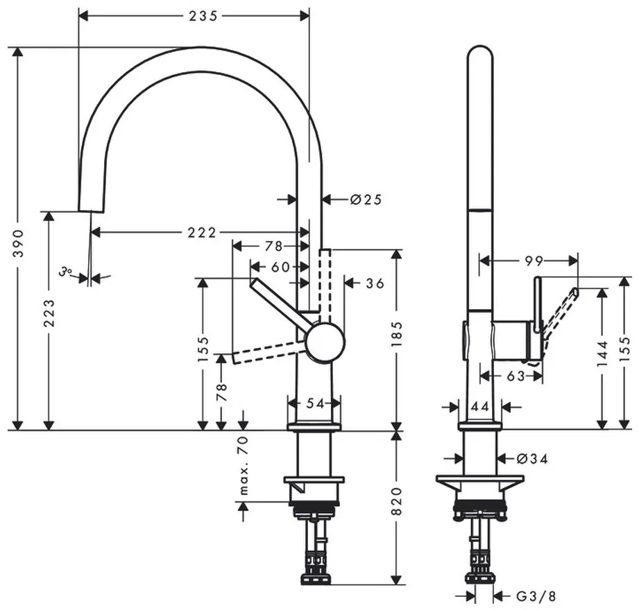 Hansgrohe Talis M54 - Páková kuchyňská baterie 220, 1jet, vzhled nerezu 72804800