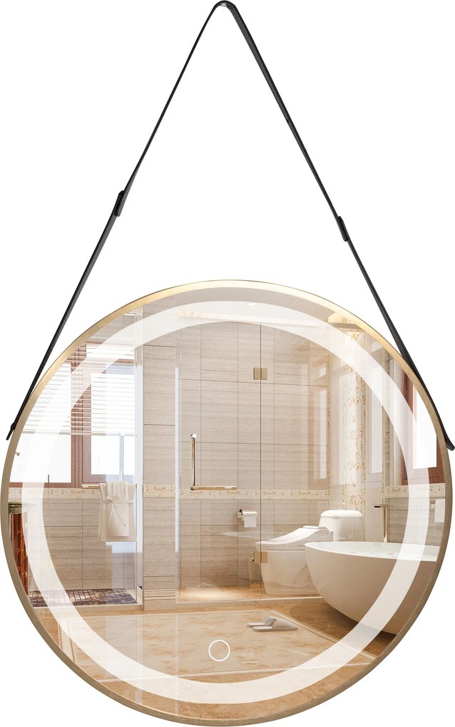 Tutumi Tutumi, LED zrcadlo 60cm se zlatým rámem na černém pásu YH-3339, zlatá matná, HOM-01504