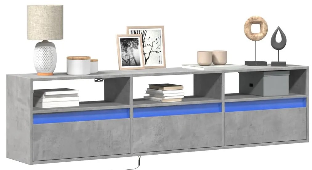 Nástěnná TV skříňka s LED betonově šedá 180 x 31 x 45 cm 3307943