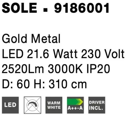 LED lustr Sole 60 zlaté