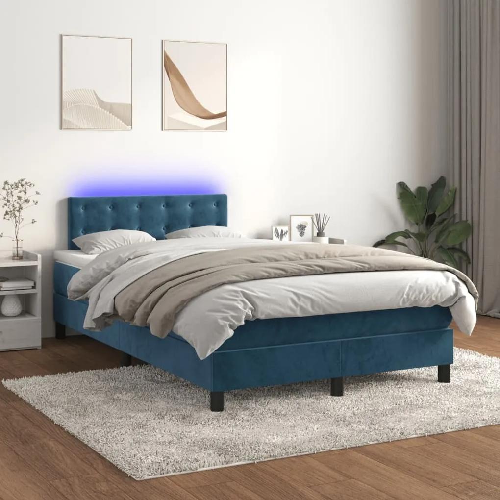 vidaXL Box spring postel s matrací a LED 120x200 cm samet [3134635] Barva: Tmavě moddrá