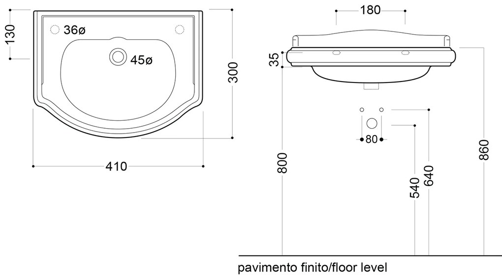 Kerasan RETRO keramické umývátko 41x30cm, bez otvoru, bílá - 103301