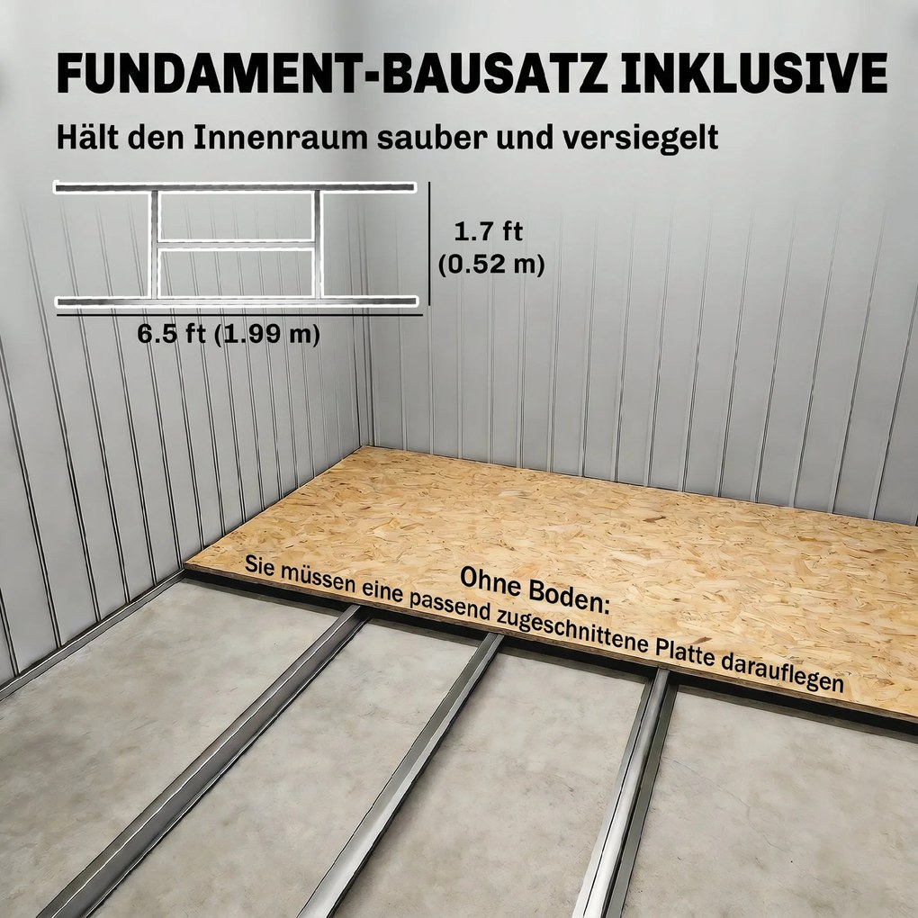 Zahradní domek Outsunny 3,2 m² 213x130x172 cm se sběrnými dveřmi a šikmou střechou, zesílený základ (podlaha není součástí) a 2 okna, Světlá šedá
