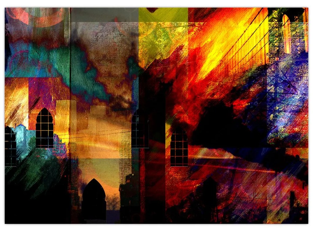 Skleněný obraz - Barevná abstrakce města (70x50 cm)