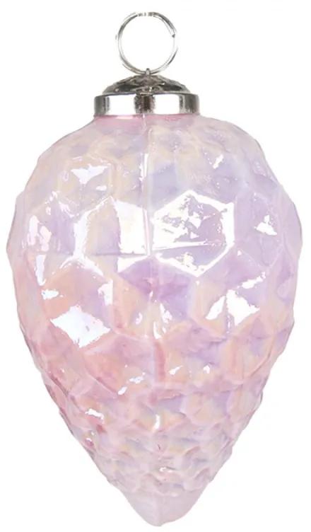 Růžová duhová skleněná ozdoba šiška – 6x11 cm