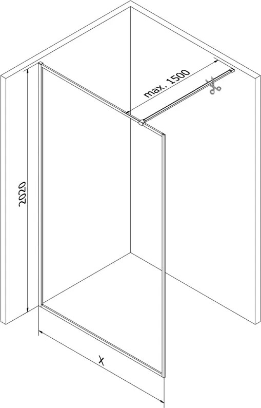 Mexen Kioto-XF sprchová stěna Walk-in s rámem 100 x 202 cm, transparentní 10 mm, černá - 800-100-104-70-00-X
