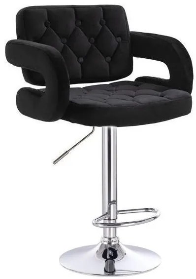 LuxuryForm DESIGN Barová židle ADRIA VELUR s kulatou stříbrnou podstavou - černá