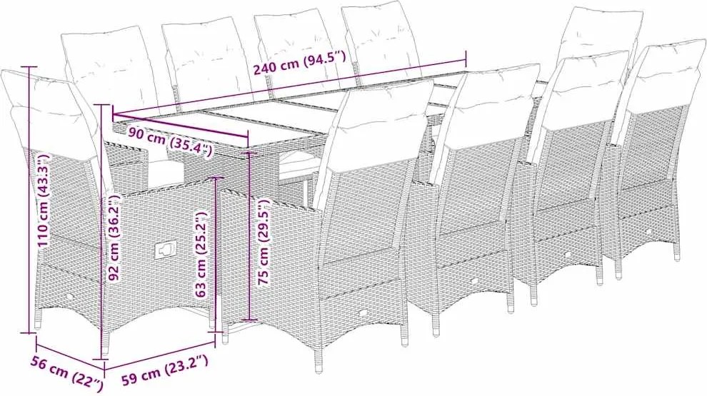 11dílný zahradní bistro set s poduškami šedý polyratan 3277260