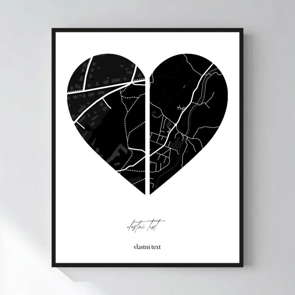Personalizovaný magický fotoobraz v rámu - 40x50 - dvě mapy jako srdce