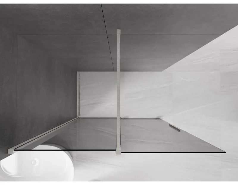 Mexen Velar, sprchová zástěna s posuvnými dveřmi Walk-in 160 x 200 cm, 8mm šedé sklo, broušená ocel, 871-160-000-43-97