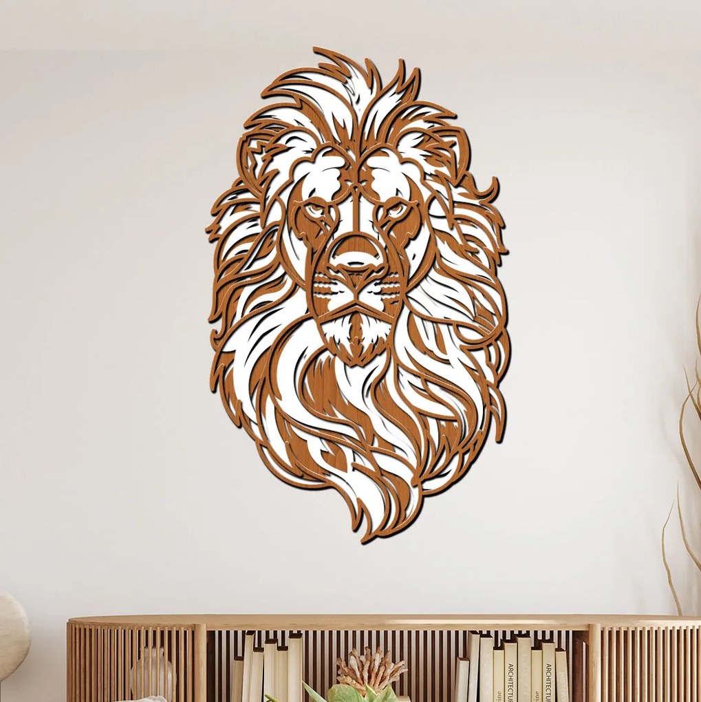 dřevo života 4 vrstvý dřevěný obraz LVÍ SÍLA Zvolte rozměr (cm): 60x37, Zvolte barvu dekoru: Javor-Bílá