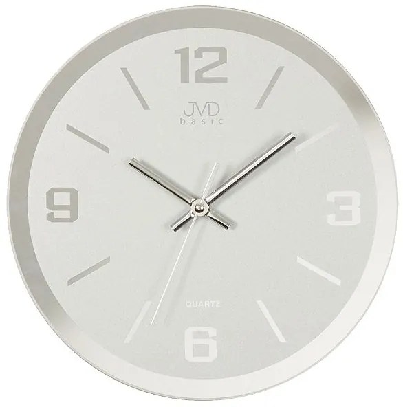 Skleněné stříbrné nástěnné hodiny JVD quartz N27033