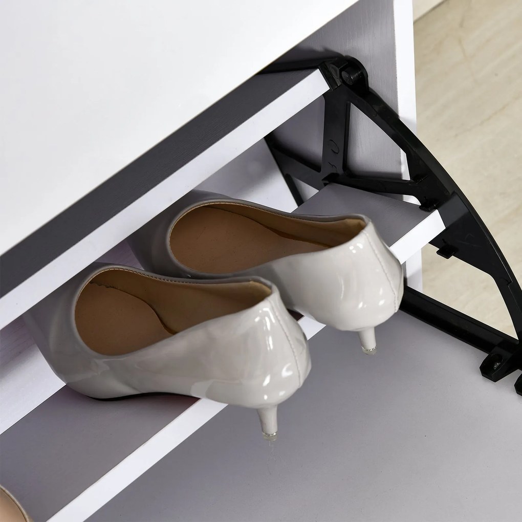 HOMCOM Skříň na boty s 3 výklopnými dvířky a 3 přihrádkami, dřevo 60L x 26Š x 124V cm, vysoce lesklá bílá