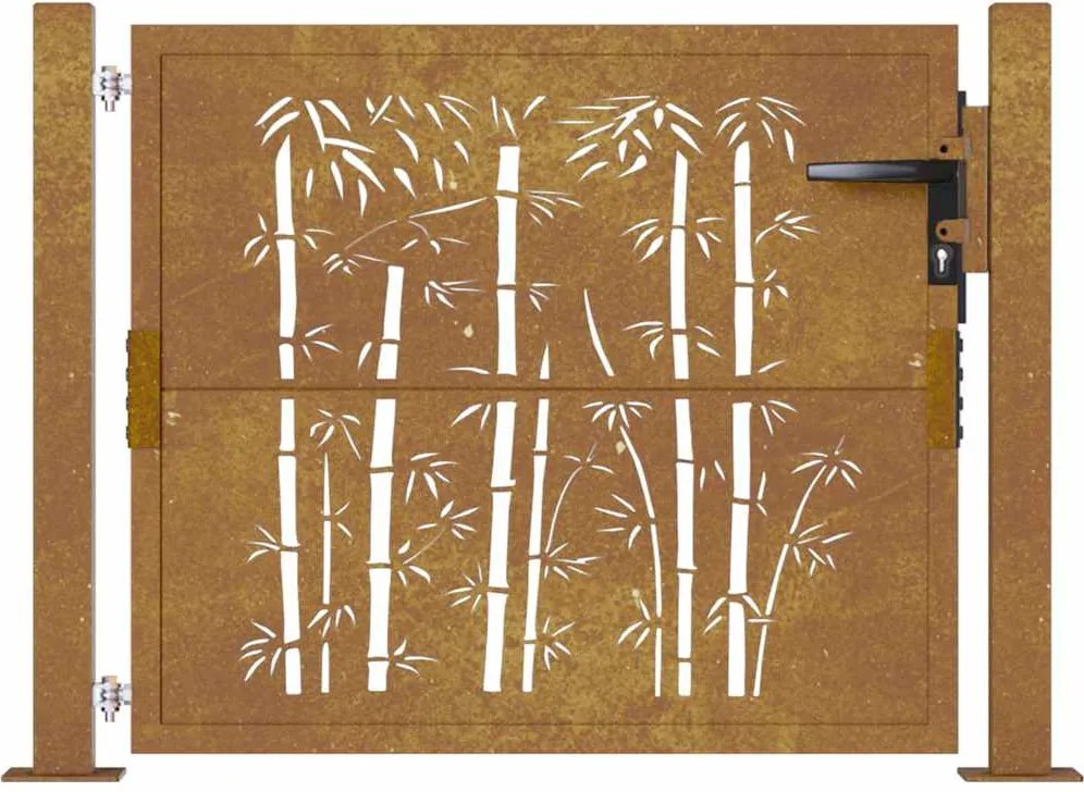 Zahradní branka 100 x 75 cm corten ocel bambusový design 153184
