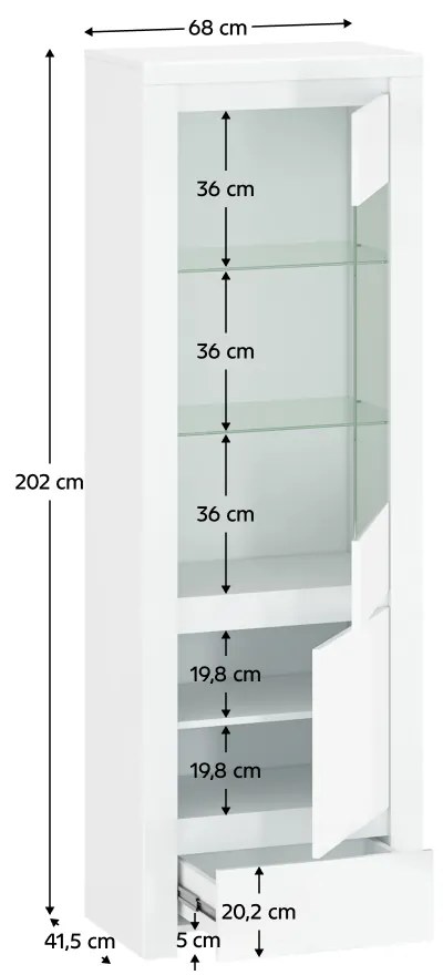 Kondela Vitrína 1D1W1S, bílý lesk, LINDY
