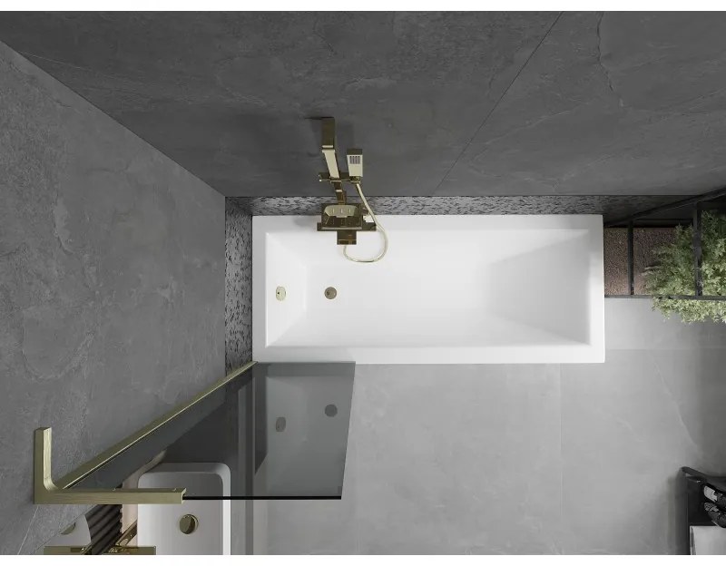 Mexen Next L, 1-křídlová vanová zástěna 50 x 150 cm, 6mm šedé sklo, zlatý matný profil, 895-050-000-03-40-55