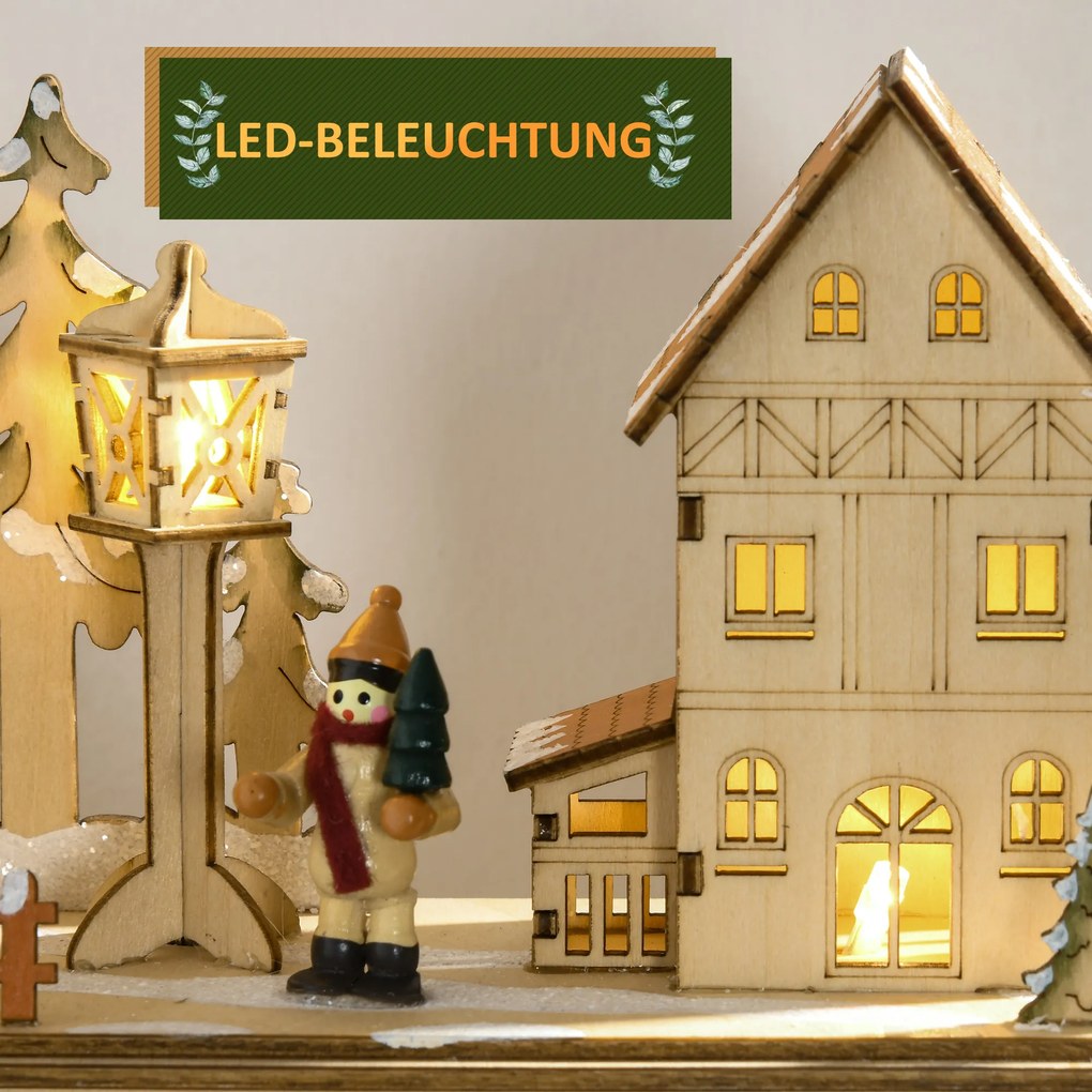 HOMCOM Adventní kalendář k naplnění, 24 šuplíků, přihrádky, vánoční kalendář s LED světly, přírodní dřevo, 36 x 9 x 52 cm