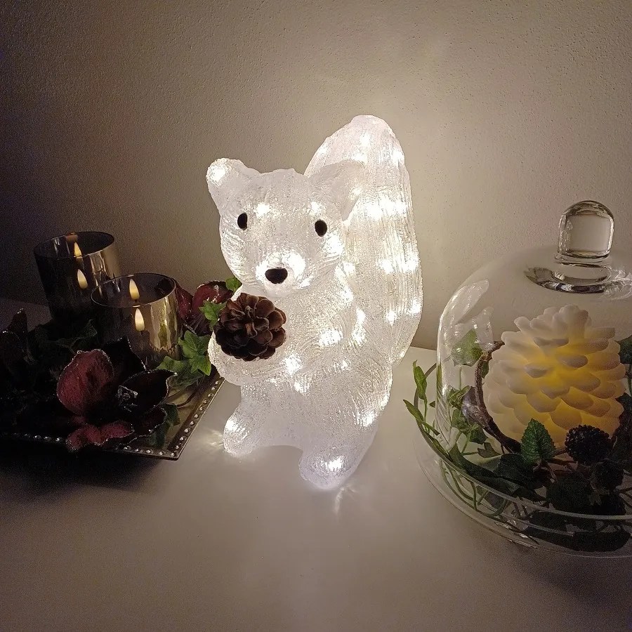 3D LED svítící veverka, 26 cm, akryl, venkovní, teple bílá, IP44