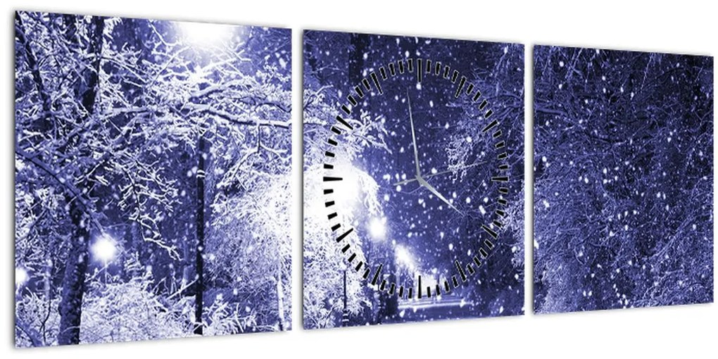 Obraz - Kouzelná zimní noc (s hodinami) (90x30 cm)