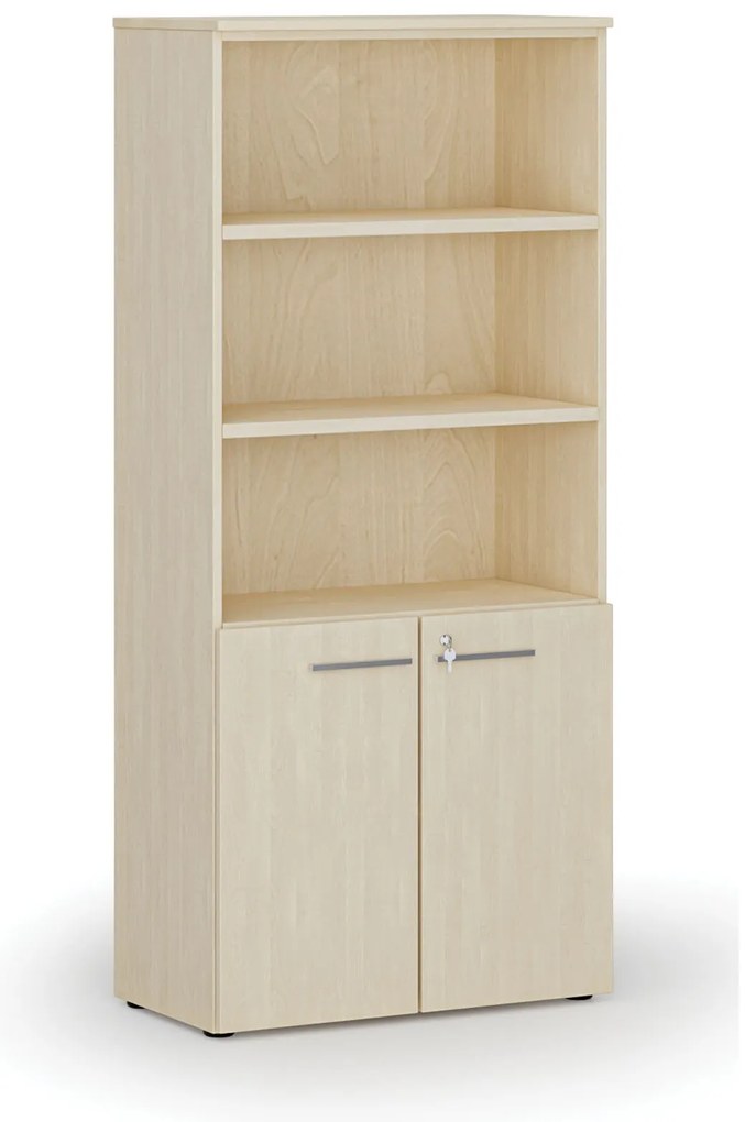 Kombinovaná kancelářská skříň PRIMO WOOD, dveře na 2 patra, 800 x 420 x 1781 mm, bříza
