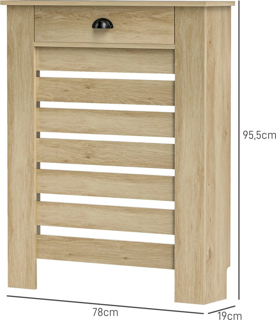 HOMCOM Kryt Radiátoru s Šuplíkem MDF Kryt Radiátoru do Obývacího Pokoje, Ložnice, Chodby 78x19x95,5 cm Dub