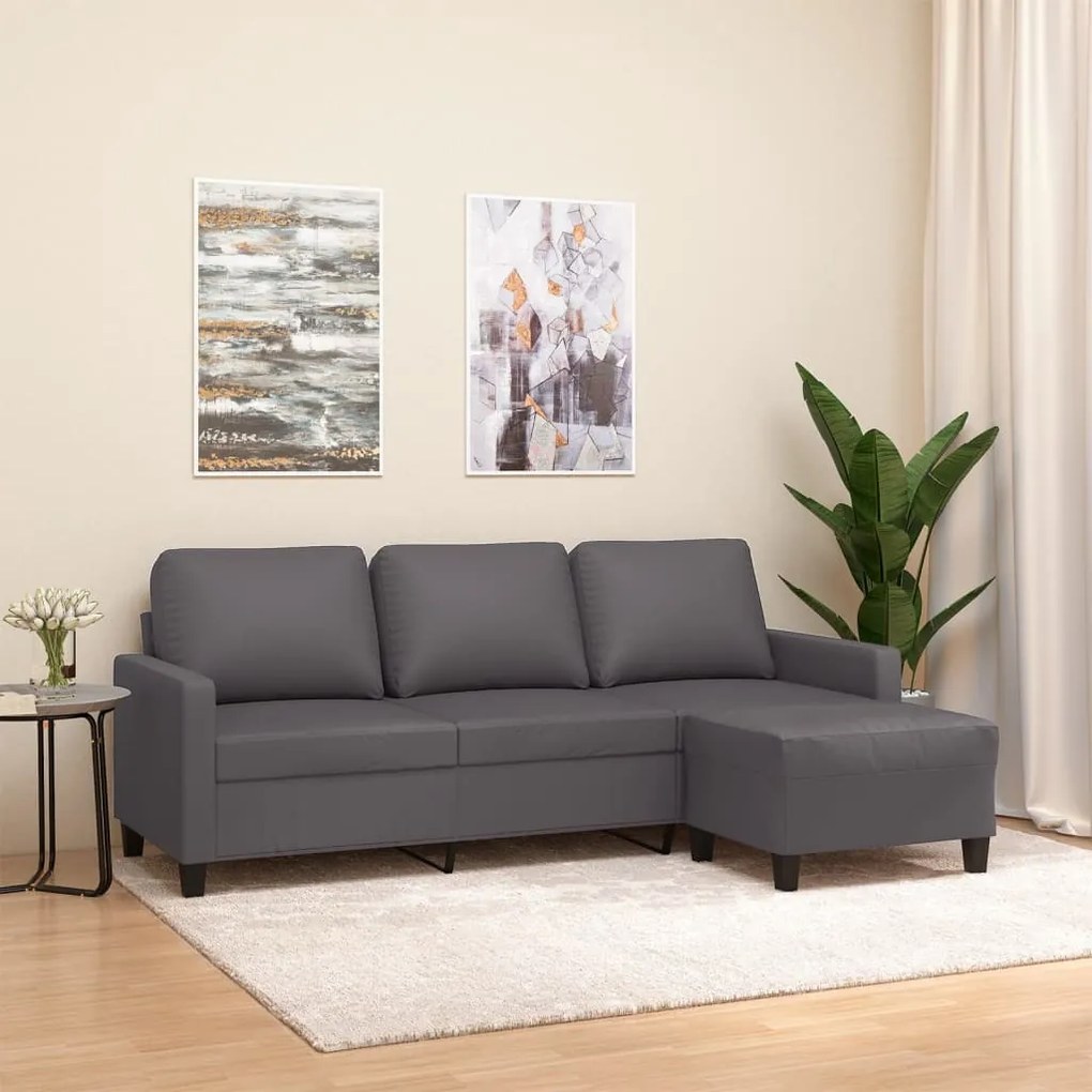 3místná pohovka s podnožkou šedá 180 cm umělá kůže 3201026