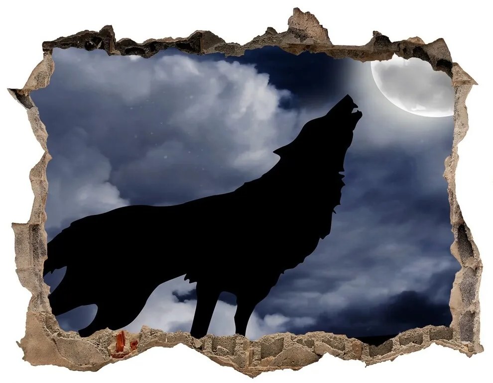 Wallmuralia Díra 3D fototapeta na stěnu Vyjící vlk úplněk 95x64 cm