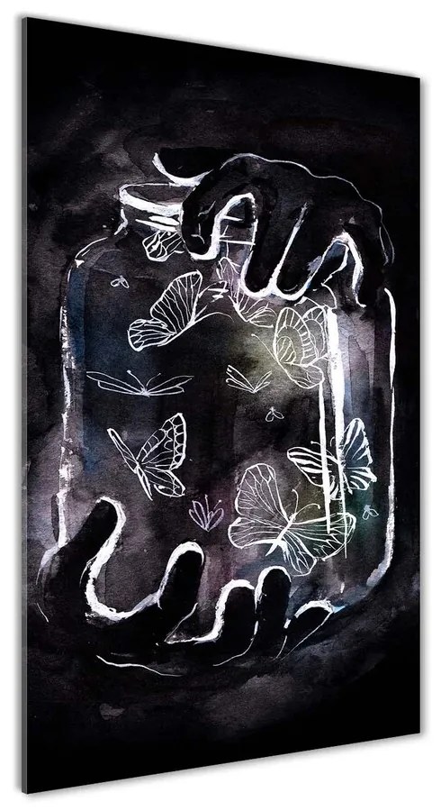 Wallmuralia Foto-obraz na skle svislý Motýli ve sklenici 60x120 cm
