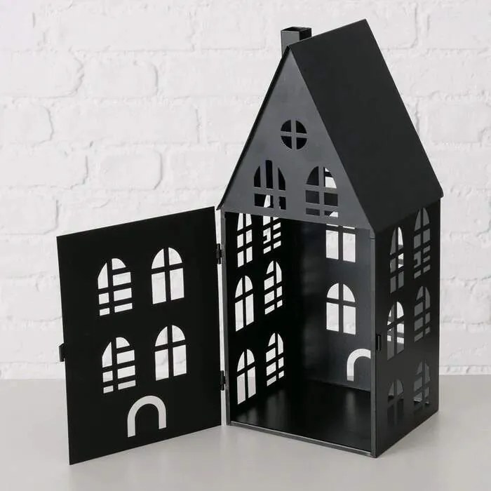 Lucerna kovová Domek 24 cm černá