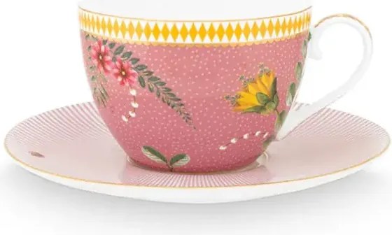 Pip Studio La Majorelle cappuccino šálek s podšálkem 270ml, růžový (porcelánový šálek s podšálkem)