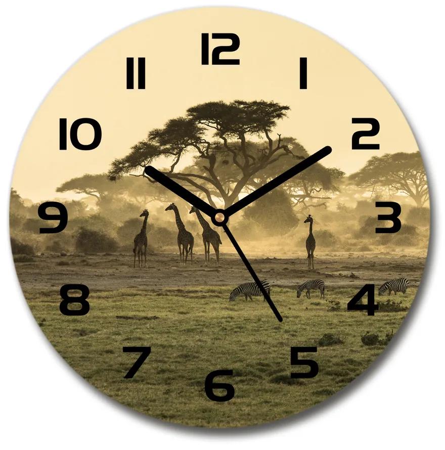 Wallmuralia Skleněné hodiny kulaté Žirava na savaně fi 30 cm